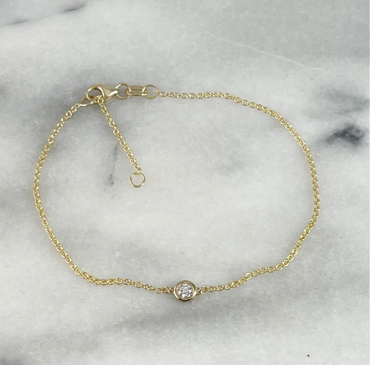 Solitaire Chain Bracelet in 14K Gold with Diamond – Maura Green